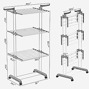 Winyousk [2023 Quality Upgrade Clothes Drying Rack, Movable 4-Tier Laundry Rack, Drying Rack Clothing with Casters Drying Clothes for Indoor/Outdoor, 67''H x 19''W x 30''L