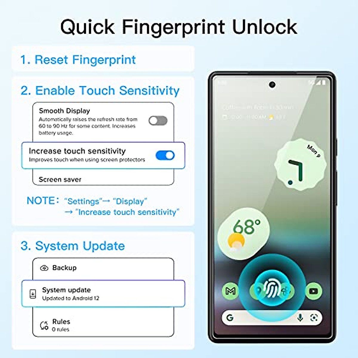JETech Screen Protector for Google Pixel 6a 6.1-Inch with Camera Lens Protector, Easy Installation Tool, Fingerprint Compatible, Tempered Glass Film, HD Clear, 2-Pack Each