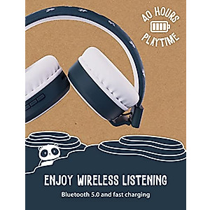 Planet Buddies Cute Panda On-Ear Bluetooth Headphones for Kids | Foldable Wireless Kids Headphones | Kids Headset with Microphone for Tablets and Phones | Child-Safe Volume for School, Music & Calls