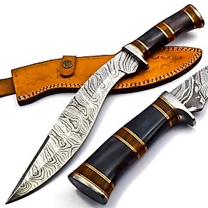 Nooraki - 15-inch | Handmade Damascus Steel Heavy Duty Kukri Knife Sharp Blade, With Leather Sheath | Ideal for Hunting, Bushcraft, Survival, Chopping, Camping, Outdoor Gift for Men Women - KK155