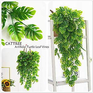 CATTREE Artificial Monstera Vines 2 Pack, Fake Ivy Tropical Leaf Jungle Leaves Plant Vine Greenery Artificial Hanging Plants for Home Kitchen Garden Office Wedding Wall Decoration