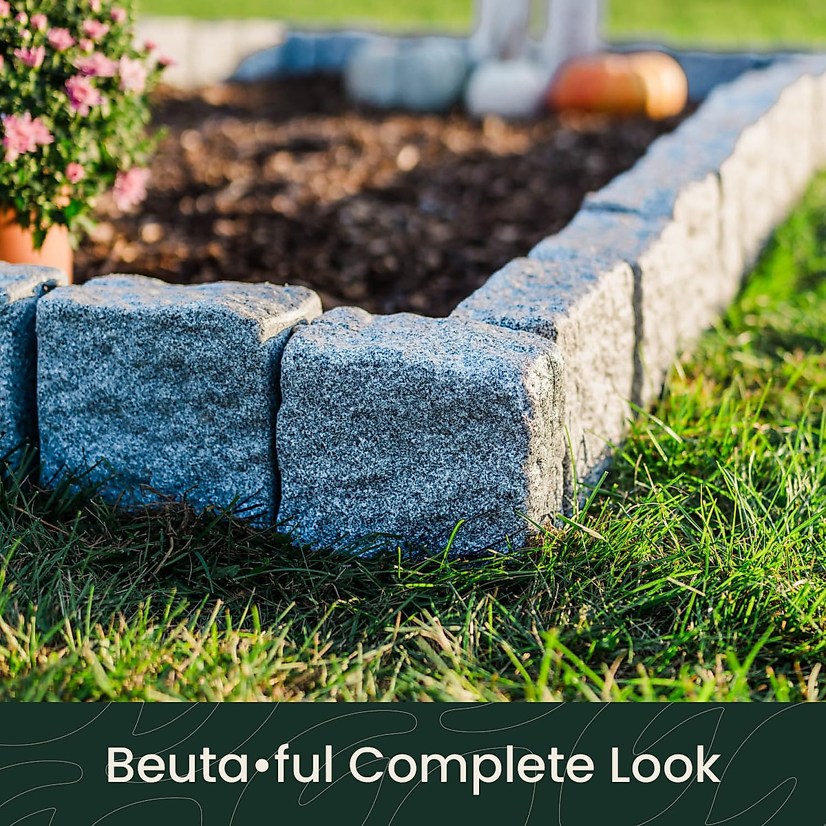 Beuta Greystone Right Turn Block – Landscape Edging for Lawn & Garden, Easy No Dig Installation and Connects to Other Beuta Blocks, Heavy Duty Composite Resin Flex Wall Stone - 1 pc.