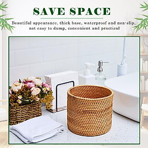 Ziliny 2 Pcs Small Waste Basket for Bathroom Woven Rattan Trash Can Handmade Woven Trash Can Cylinder Rustic Round Natural Wastebasket for Garbage Home Bedroom Kitchen Storage Office Desktop Essential