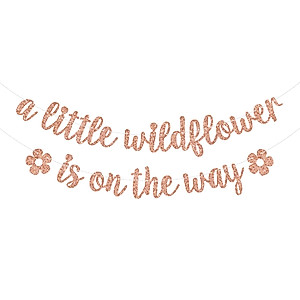 A Little Wildflower is on the Way Banner, Flower Baby Shower Decorations, Floral Theme Gender Reveal Baby Shower Party Decorations, Rose Gold Glitter