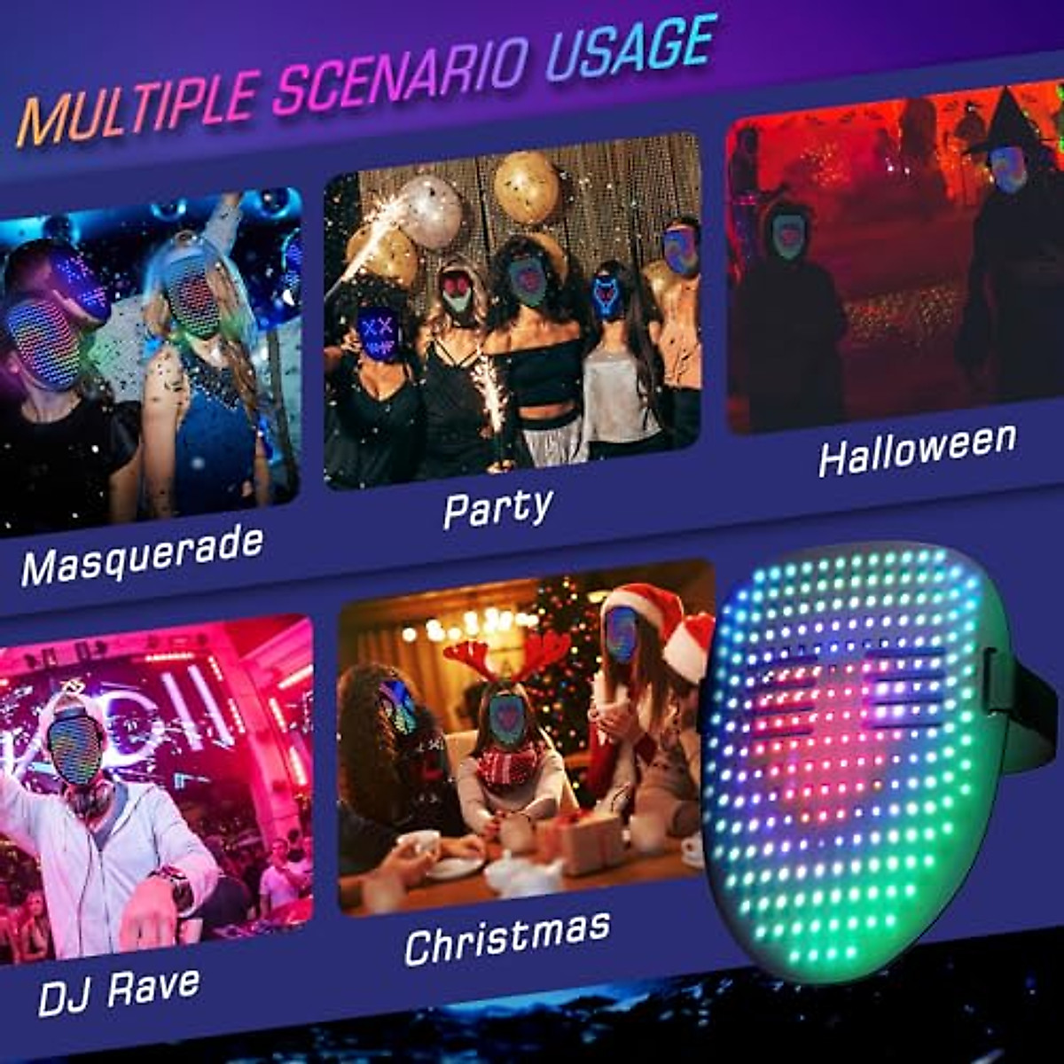 MEGOO Led Mask with Gesture Sensing Transforming,Light Up Luminous Digital Glow Mask for Halloween Rave Dj Party Masquerade