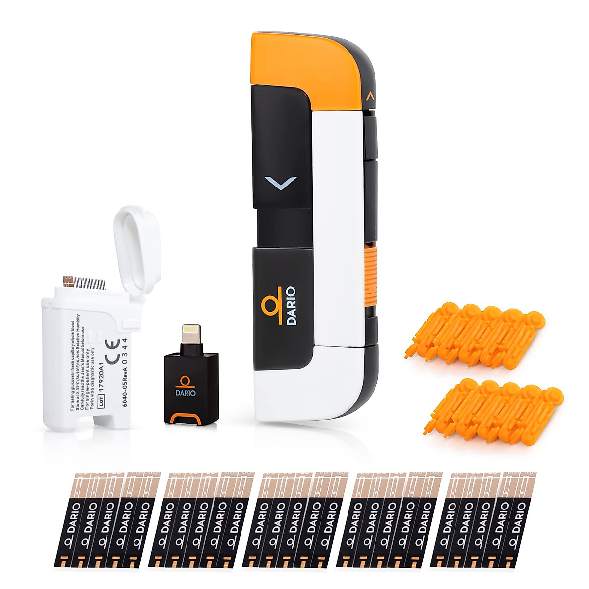 DARIO Smart Glucose Monitor Kit | Test Blood Sugar Levels & Manage Diabetes, Testing Kit Includes: Glucometer with 25 Strips, 10 Sterile lancets (Lightning Adapter - For iPhones Up To 14 Only)