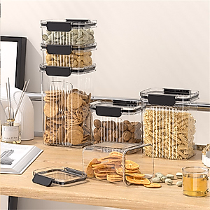 Food Storage Containers Set with Lids BPA Free Plastic Dry Food for Kitchen Pantry Plastic Leak-proof for Organizing Flour Sugar Rice Cereal Spaghetti Baking Supplies Easy Pouring Lid