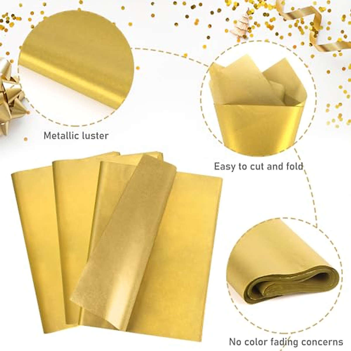 Koogel 86 Sheets Gold Metallic Tissue Paper, 20 x 14 Inch Tissue Paper for Gift Bags Gift Wrapping Tissue Paper for DIY Crafts Wedding Birthday Christmas