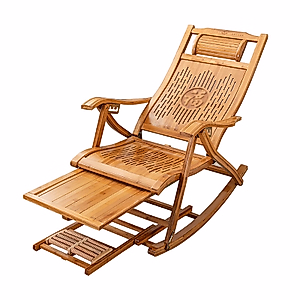 MEHWSUR Garden Recliner Chairs Patio Lounge Chairs Bamboo Rocking Chair Armchair Lounging Rocker Deck Relaxing Recliner Lounger Zero Gravity Chair Wooden Sun Lounger Chairs (Color : Without pad)