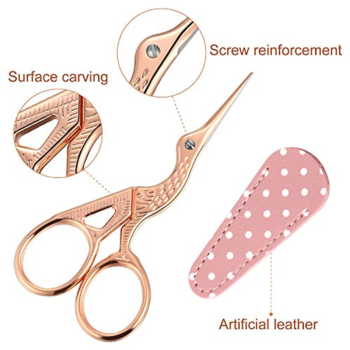 3 Pieces Sewing Embroidery Stork Scissors with 3 Pieces Leather Scissors Cover, Small Stainless Steel Crane Shape Scissors for Manual Sewing Handicraft DIY Tool