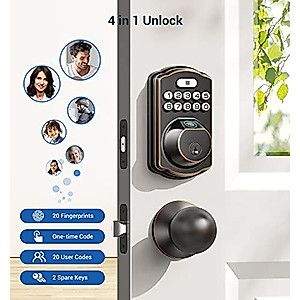 Veise Fingerprint Door Lock, Keyless Entry Door Lock, Electronic Keypad Deadbolt with Keys, Biometric Smart Locks for Front Door, Auto Lock, Anti-Peeking Password, Easy Installation, Oil Rubbed Bronze
