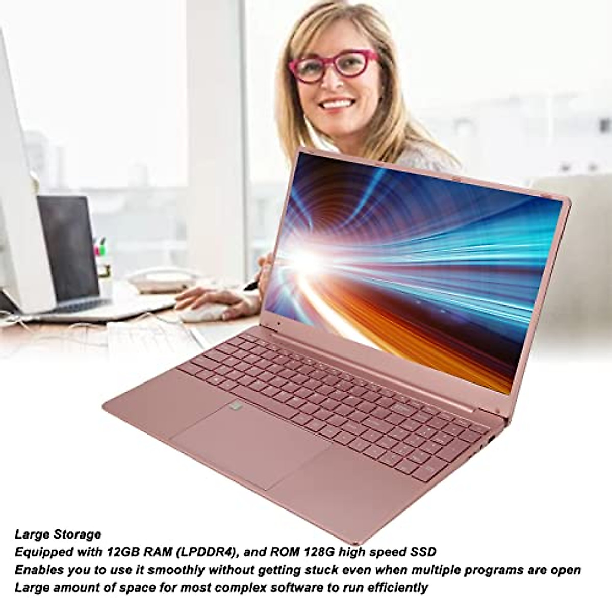 Laptop, 15.6in Laptop 100-240V 2K Resolution IPS Screen Full Size Backlit Keyboard Fingerprint Unlock 2.4G 5G WiFi with Touchpad for Business for Windows 10 (12+1TB US Plug)