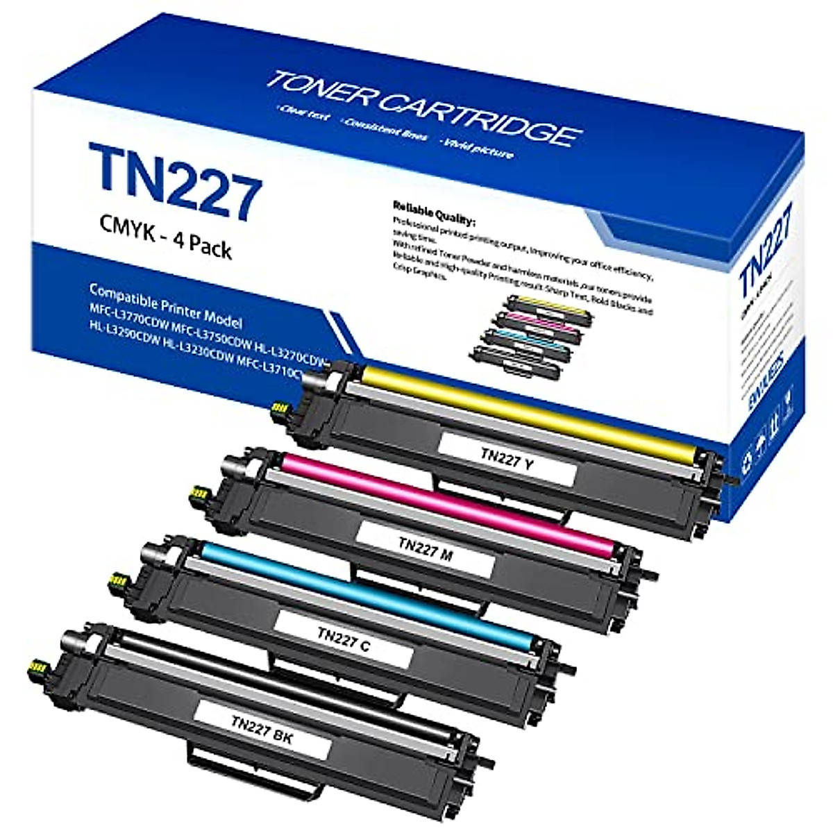 Compatible TN-227 TN227 TN227BK TN227C TN227M TN227Y Toner Cartridge Replacement for Brother MFC-L3770CDW HL-L3270CDW HL-L3290CDW HL-L3230CDW Toner (4 Pack)