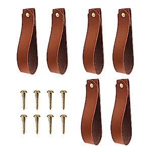 Xthrotsenk 6 Pcs Leather Wall Hooks Curtain Rod Holder Leather Lanyard Wall Hanging Straps Leather Strap Hanger Towel Leather Hook Wall Mounted Leather Loop for Bathroom Kitchen Walls(Brown)