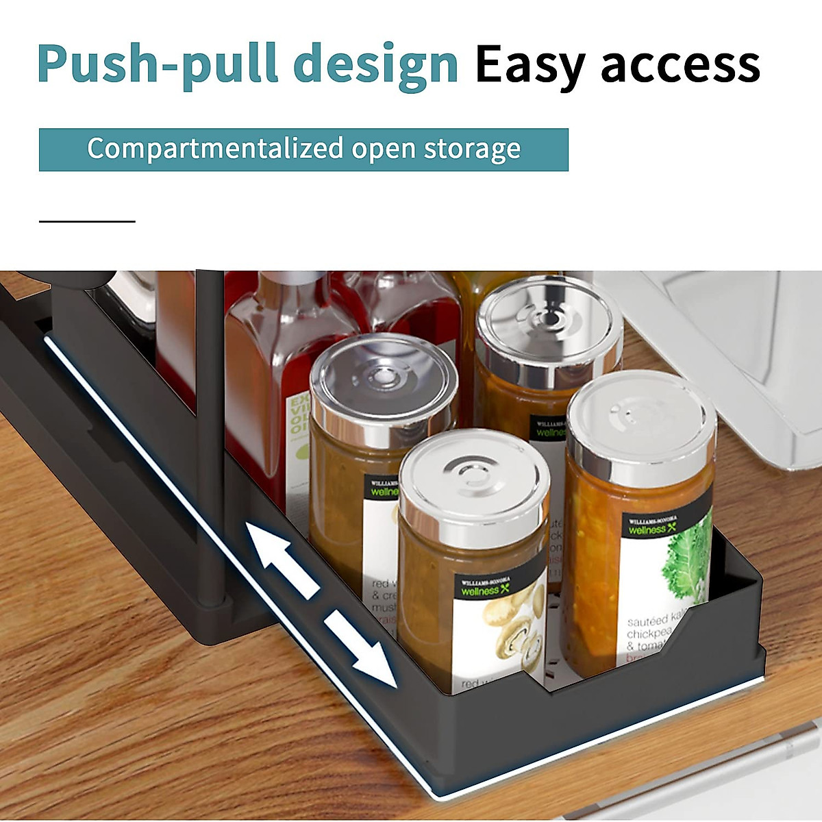 2 Pack Under Sink Organizer and Storage, 2-Tier Sliding Bathroom Organizer with Hook, Multi-Use for Kitchen/Bathroom/Laundry room Organization, Black