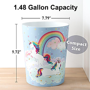 Allure Home Creation Unicorn & Rainbow Plastic Wastebasket Compact Size 1.56 Gallons