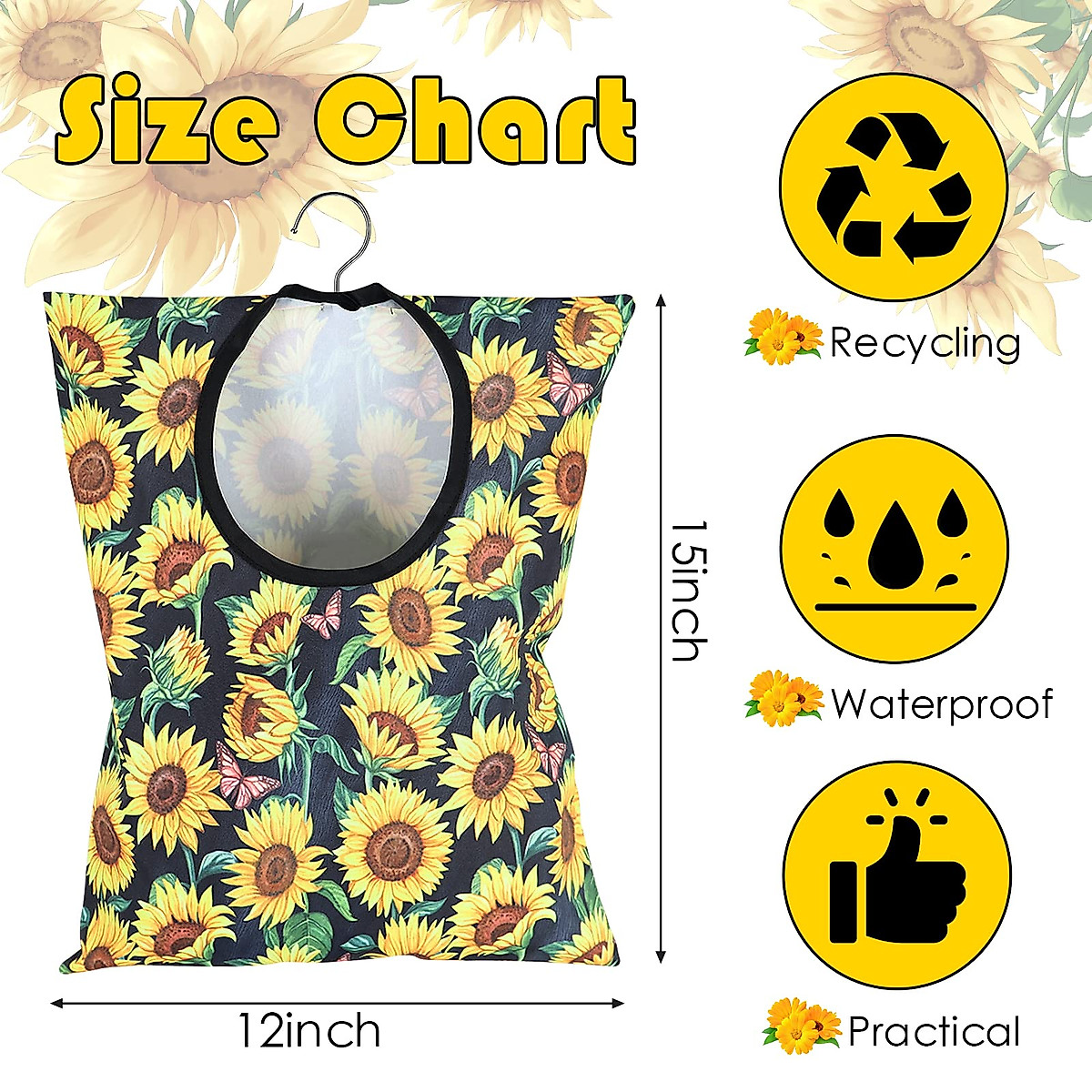 YLOLUL 2 Pcs Sunflower Clothes Pin Bag Clothespin Bag Holder Clothespin Holder 15 X 11 Inch Clothes Pin Hanging Bag Clothespin Bag for Clothesline Outdoor Outside Wardrobe and Laundry Room