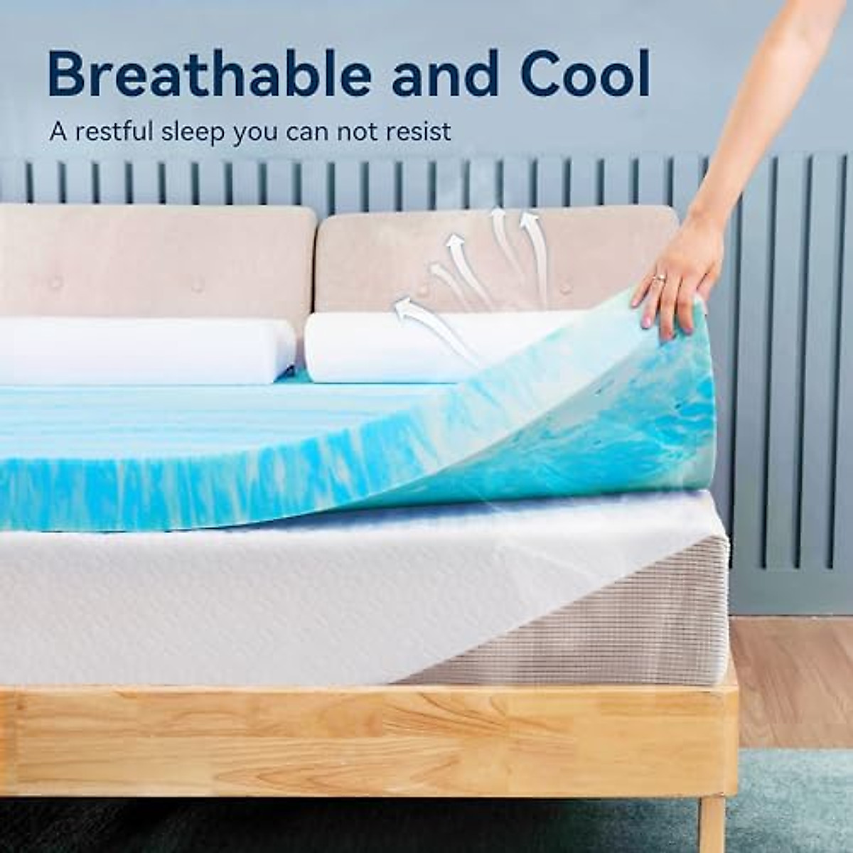 Hcore Mattress Topper Queen - 1.5 Inch Gel Memory Foam Mattress Topper Queen Size for Back Pain, CertiPUR-US Certified, Blue