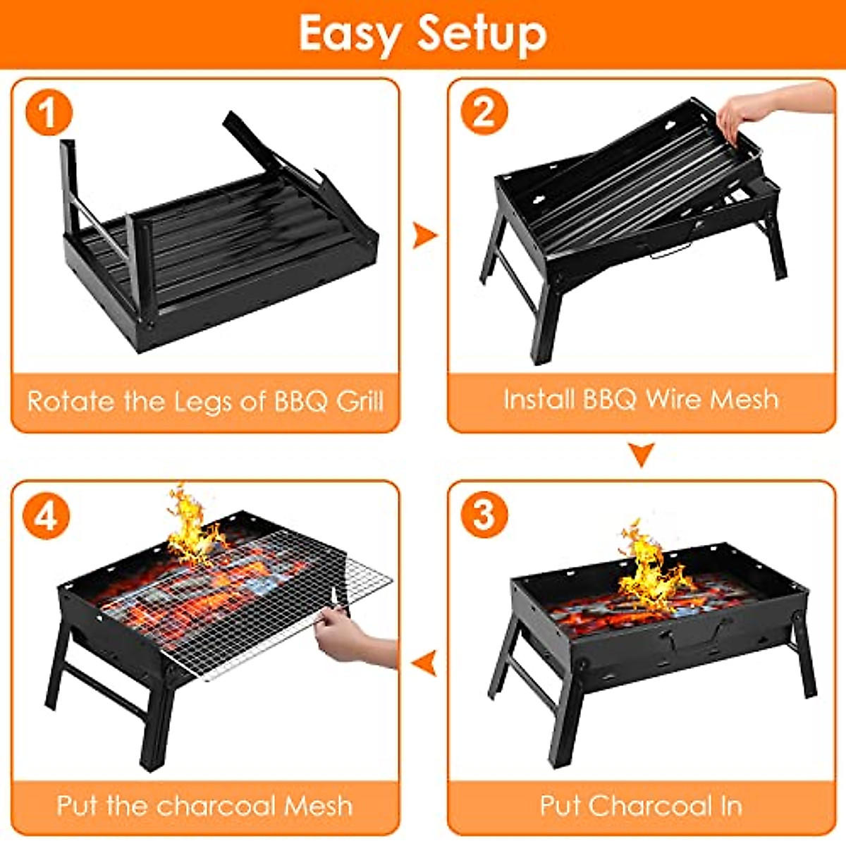 Folding Portable Barbecue Charcoal Grill, Stainless Steel Barbecue Desk Tabletop Outdoor Lightweight Smoker Grill for Outdoor Cooking Camping Hiking Picnics Beach Garden Grilling