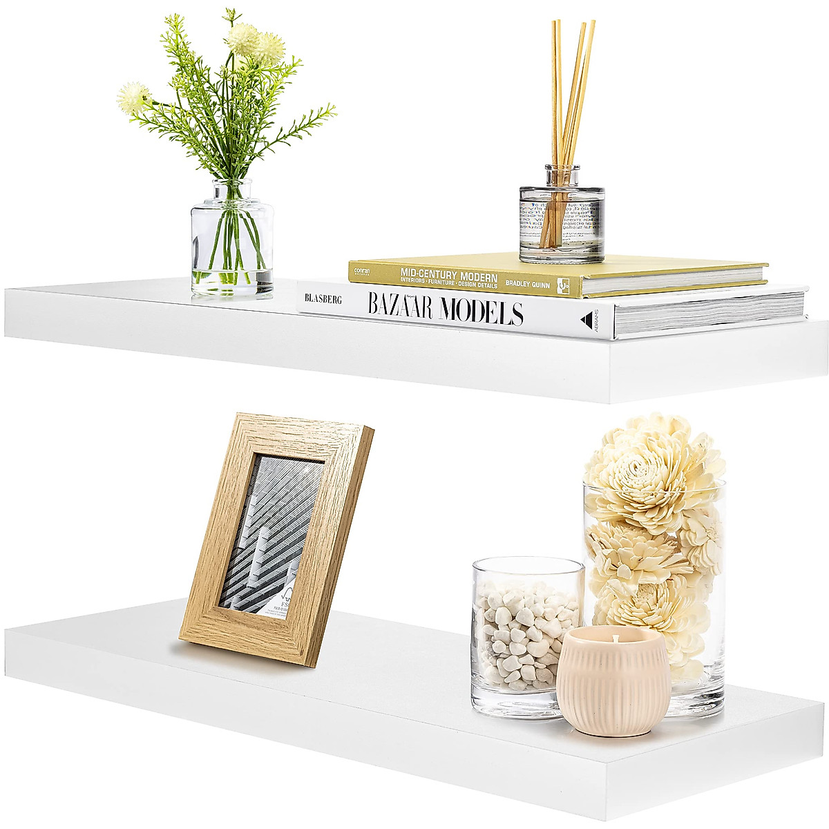 Sorbus Floating Shelf Large 24 x 9 - Hanging Wall Shelves Decoration — Perfect Trophy Display, Photo Frames — Extra Long 24 Inch (White)