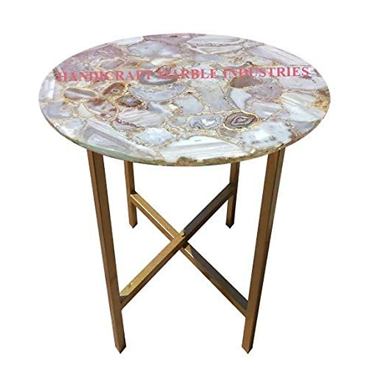 12" Inch Round Natural Brown Agate Coffee Table with Metal Base, Agate Table, Stone Coffee Table, Agate Table Top, Agate Round Coffee Table