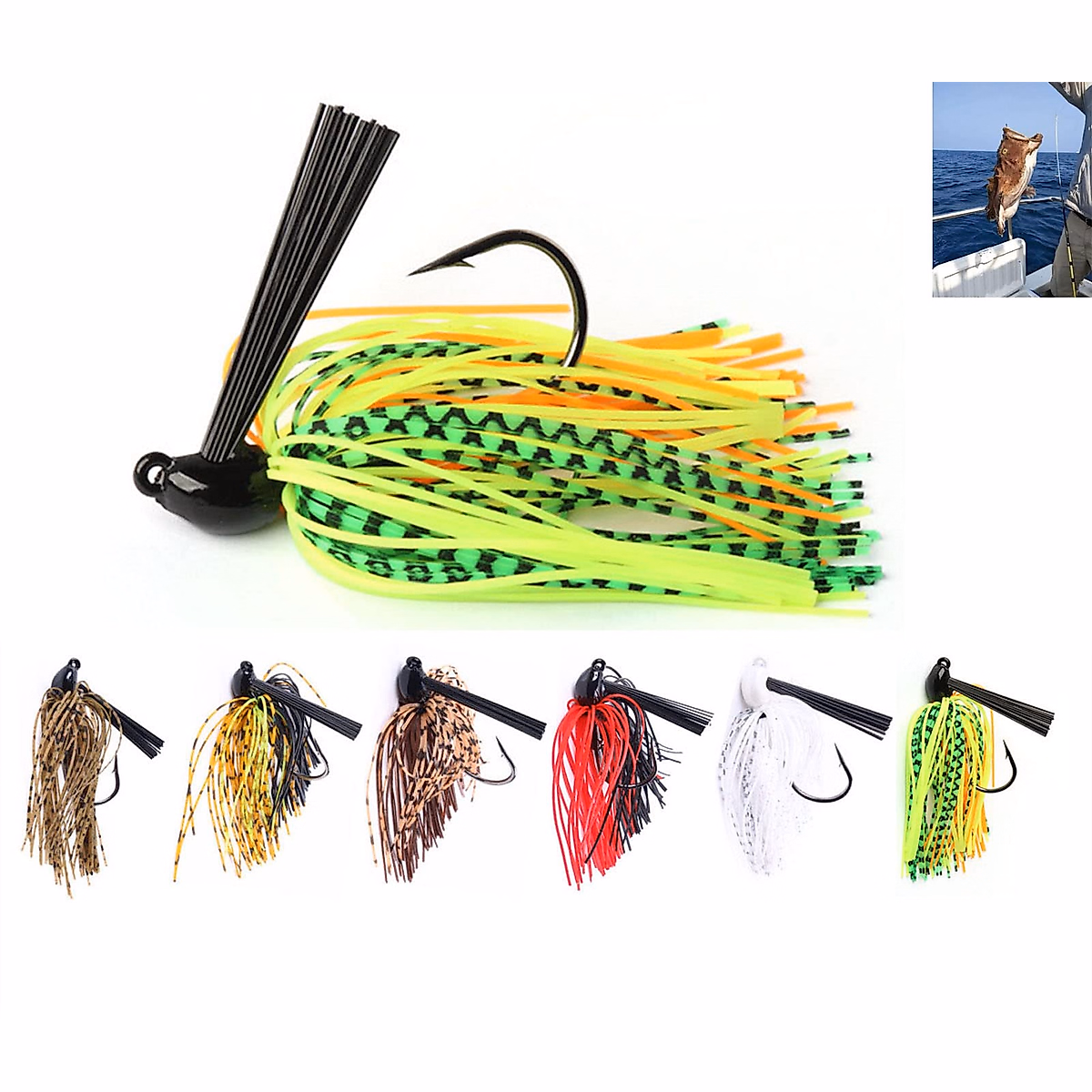 6Pcs-Weedless-Swimming-Jigs-Fishing-Lure,Saltwater Chatter Fish Baits for Bass Fishing Lures Jig Heads with Weed Guard Freshwater Crappie Artificial Bait Hooks Mix Color Skirts Kits for Pike Trout