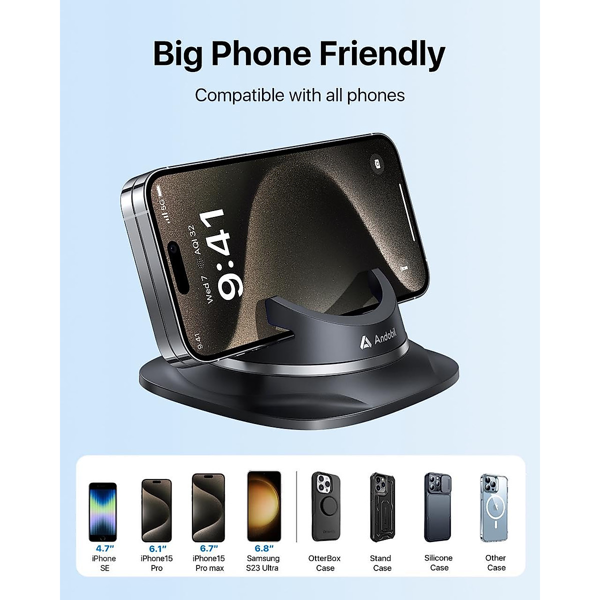 andobil Newest Car Phone Holder Mount, Stable & Silicone Phone Mount for Car, 360° Rotatable Dashboard Cell Phone Holder, Car Phone Stand Compatible with iPhone 15 Pro Max/14/13/12, Samsung S24/23/22