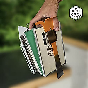 Foxhound Bee Co Stainless Steel 11-inch Smoker for Beekeeping with Heat Chamber, Burn Shield, Green Bellow and Heavy Duty Features for Producing Smoke when Working Bee Hives