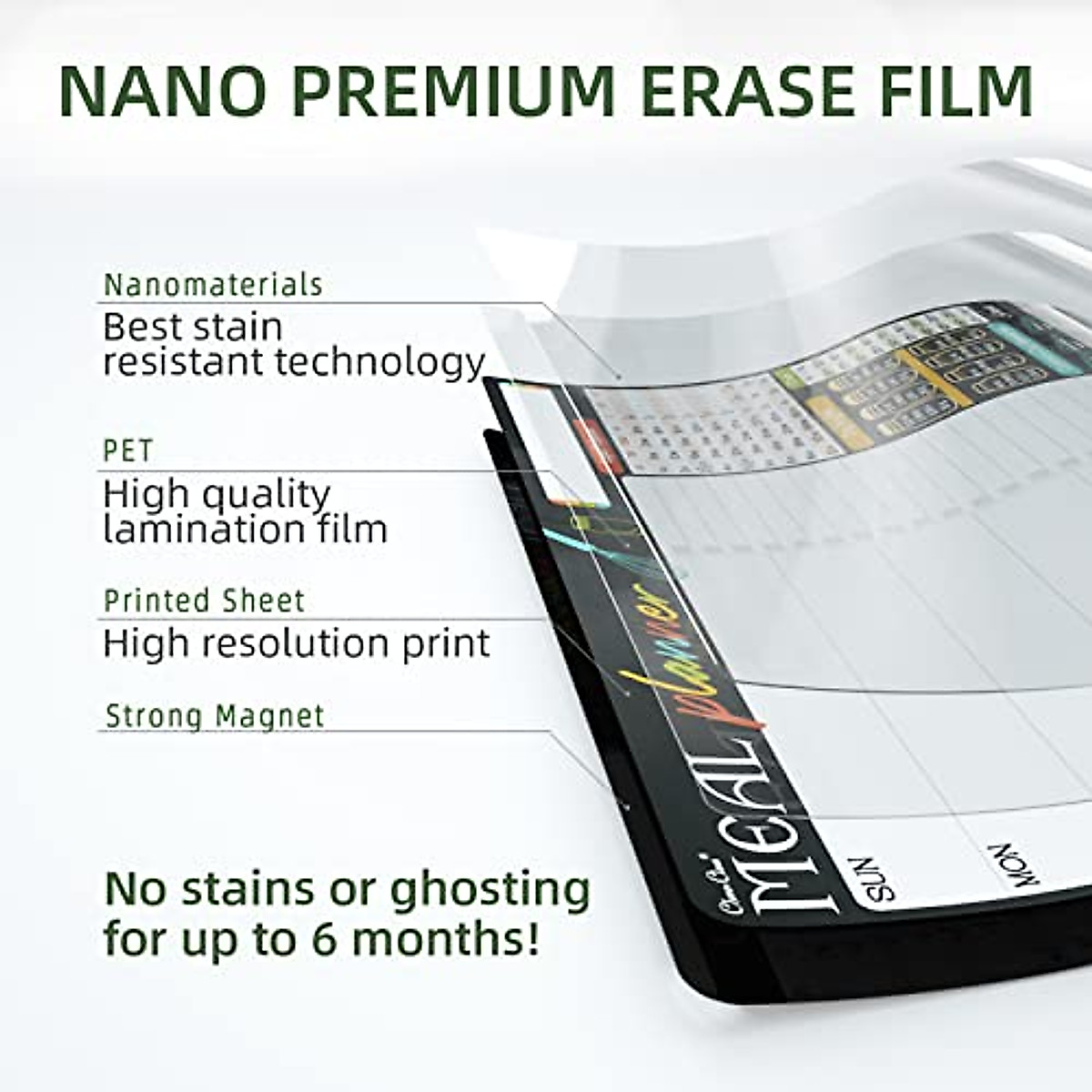 Magnetic Dry Erase Menu Board - 17"x12" Meal Planning Board for Fridge - 6 Extra Fine Point Markers Included - Shipped Flat