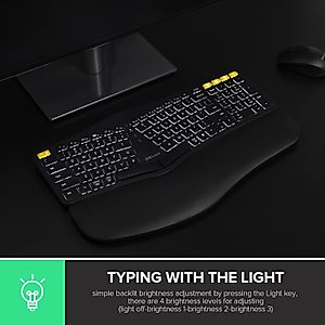DeLUX Upgraded Ergonomic Wireless Ergo Split Keyboard with Backlit, 2.4G and Bluetooth, Scissor Switch and Palm Rest for Natural Typing, Compatible with Windows and Mac OS (GM902Pro-Black)