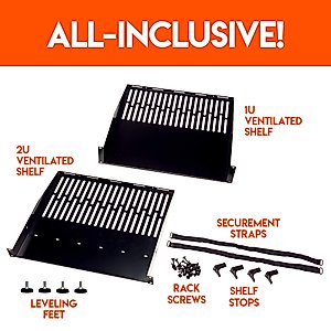ECHOGEAR 20U Open Frame Rack for Servers & AV Gear - Wall Mountable Design Includes 2X Vented Shelves, 25x Rack Mounting Screws, 4X Leveling Feet, 4X Shelf Stops, & 2X Securement Straps
