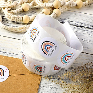 Outus 1000 Pieces Rainbow Thank You Label Stickers 1.5 Inch Round Thanks You Stickers Boho Adhesive Business Label Envelope Seals Rolls for Card Box Packing Gifts Bag, 8 Styles