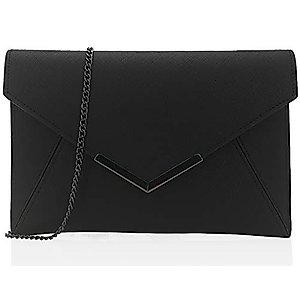Dexmay Women Envelope Clutch Handbag Medium Saffiano Leather Foldover Clutch Purse Black