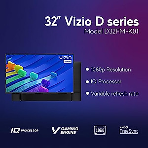 VIZIO 32" Class Full HD 1080p, Smart LED TV, Bluetooth Connectivity, Game Mode AMD, FreeSync, Compatible with Alexa & Google Assistant + Free Wall Mount (No Stands), D32FM-K01 (Renewed)