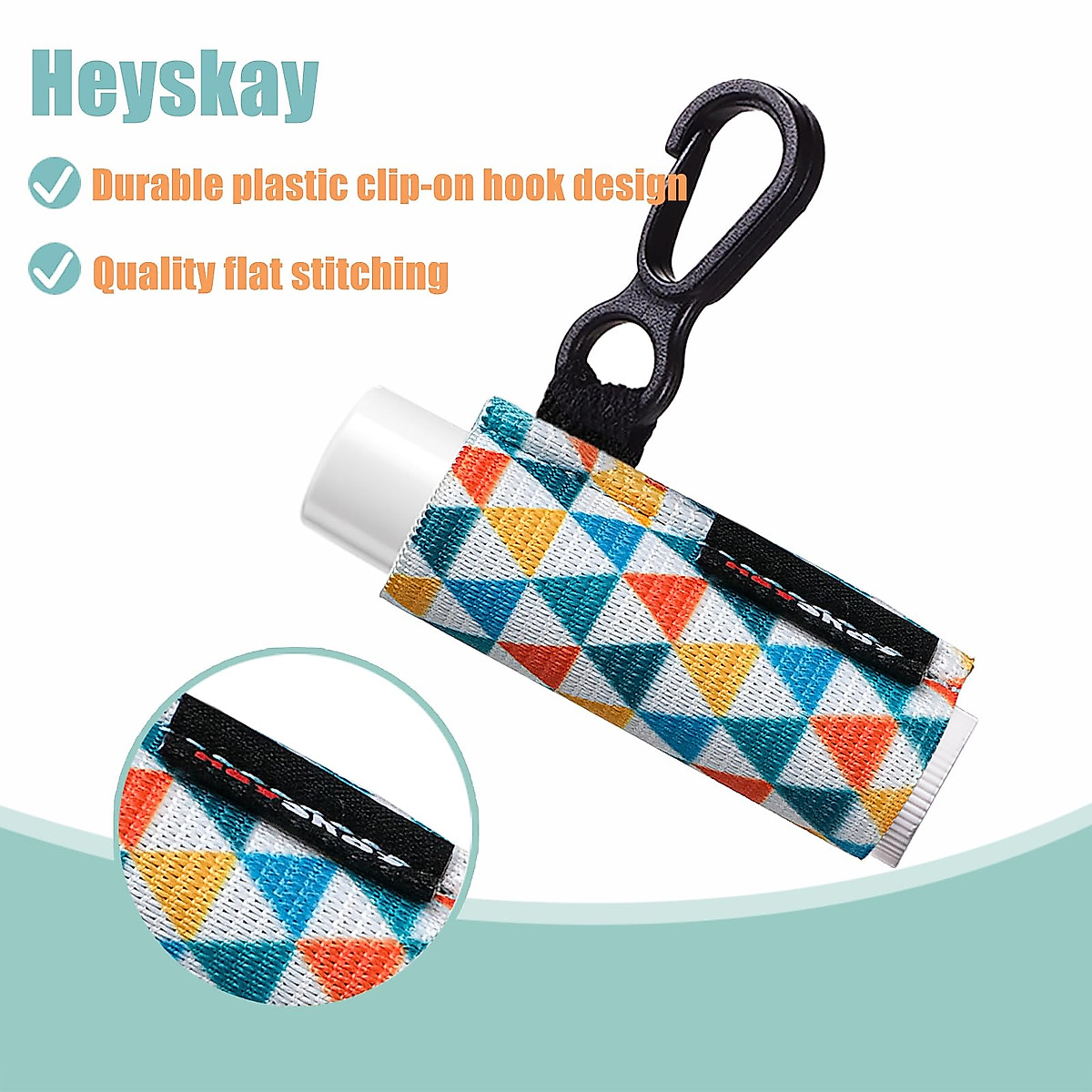 HEYSKAY Lip Balm Holder Sleeves Keychain Chapstick Elastic Sleeves (Black/light blue strip/dark blue strip) 3 Count (Pack of 1)