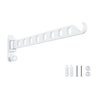 SKIKEN White Closet Hanger with Swing Arm, 8-Hole Heavy Duty Coat Hanger, Space Saver for Closet, Small Drying Hanger Rack for Laundry Room, Bathroom, Sturdy, Aluminum (1Pack, White)