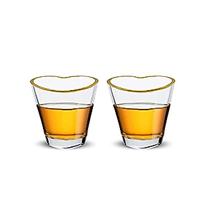 RUGLUSH Heart Shaped Shot Glasses with Gold Rim 2 Pack, Korean Soju Shot Glasses, Clear Heart Shot Glass Set for Soju Whiskey Vodka Espresso Liquor, Drinking Gift for Men and Women, 2oz