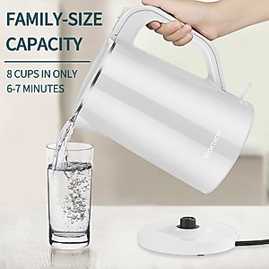COOKTRON 1.7L Electric Kettle Quiet, Double Wall Hot Water Boiler BPA-Free, Quiet Boil and Cool Touch Tea Kettle, Cordless with Auto Shut-Off & Boil Dry Protection, 1500W Fast Boiling, White