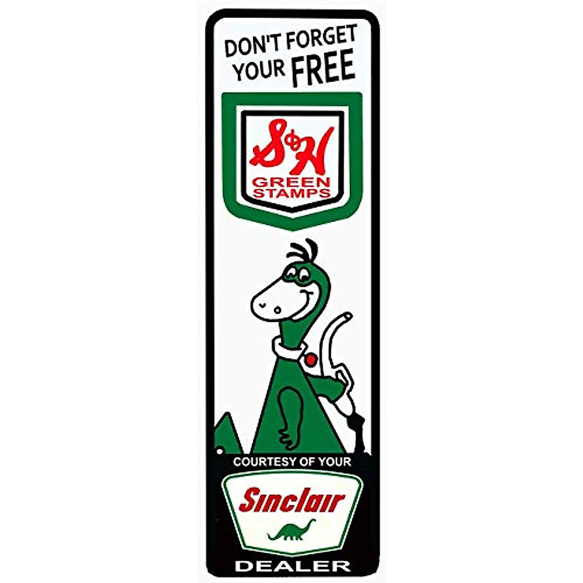 SIGNCHAT Vintage Antique Style Metal Sign Dino Sinclair Green Stamps Street Sign 40X10 cm
