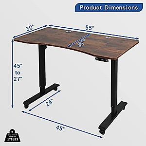 Suhapup Electric Height Adjustable Computer Desk,55x30 inches Desk with Memory Controller Corner Standing Desk Modern Workstation with Ergonomic Desk Rustic Brown Splice Board/Black Frame
