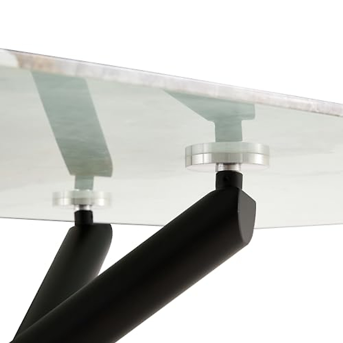 71" Modern Kitchen Rectangular Glass Dining Table, Imitation Marble Black Table top and Gold Metal Legs, Fiber Tempered Glass, Living Room Glass Table, Conference Room Glass Table (White + Black)