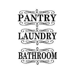 BERRYZILLA Pantry Laundry Bathroom Decal Set for toilettes Restroom Closet Door Wall Art Decor Vinyl Lettering Sticker