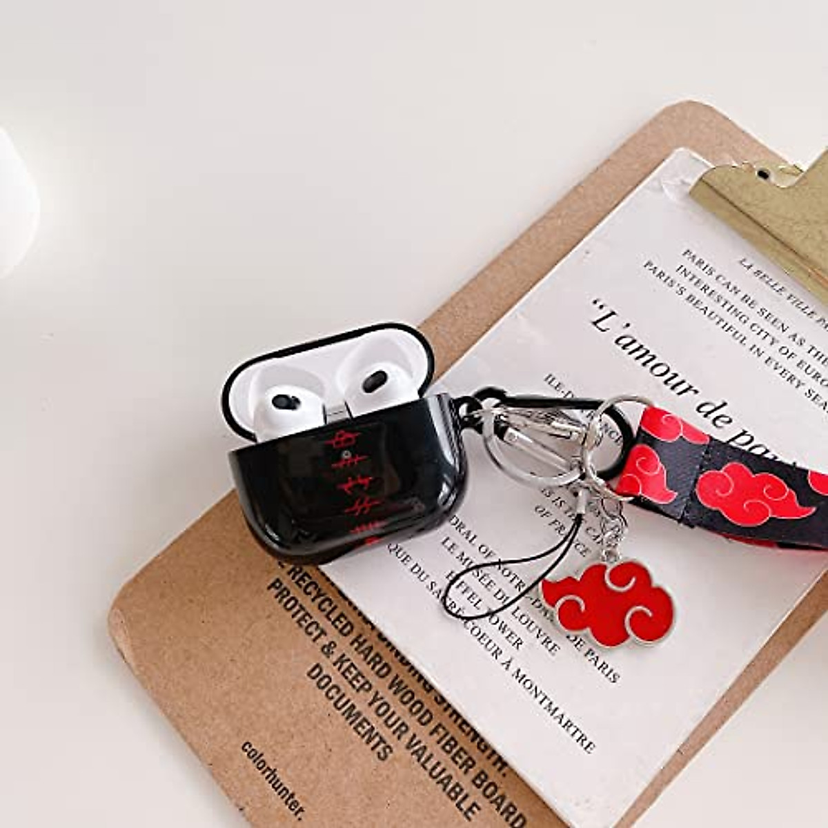 with Red Cloud Lanyard Keychain AirPods 3rd Generation Case Cover 2021, Personalised Anime and Unique IMD Process TPU Soft Airpods 3 Generation Case, Black AirPods 3rd