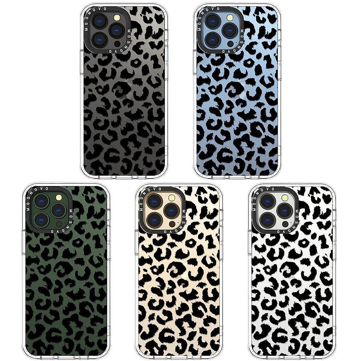 MOSNOVO for iPhone 13 Pro Case, [Buffertech 6.6 ft Drop Impact] [Anti Peel Off] Clear Shockproof TPU Protective Bumper Phone Cases Cover with Black Leopard Print Design for iPhone 13 Pro