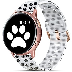 GEAK Floral Compatible with Galaxy Watch 7 Band/Galaxy Watch 6 Band/Galaxy Watc 5 Pro/Watch 6 4 Classic 47mm 43mm 42mm 46mm, 20mm Watch Bands Silicone Replacement for Active 2 Bands Women Men Cat Paw