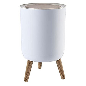 DOITOOL Trash Can Garbage Bin with Press Top Lid Modern Waste Basket Kitchen Waste Can Bucket for Kitchen Bathroom Bedroom Living Room Office White