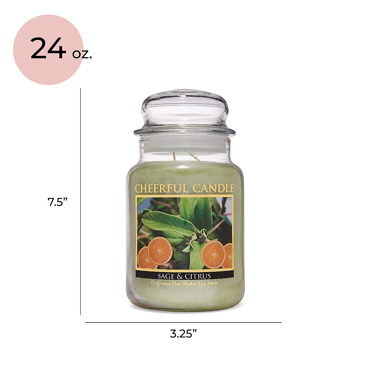 A Cheerful Giver - Sage & Citrus Scented Glass Jar Candle (24 oz) with Lid & True to Life Fragrance Made in USA