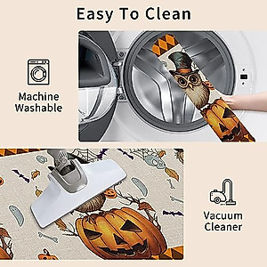 Halloween Punmkin Ghost Owl Diamond Textured Retro Kitchen Mat Set of 2,Anti-Fatigue Kitchen Rugs,Waterproof Non-Slipping Kitchen Mat for Floor, Durable Kitchen Rugs and Mats for Kitchen & Laundry