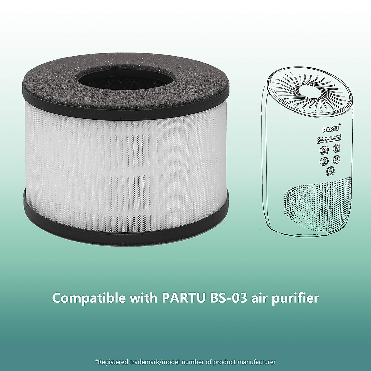 BS-03 H13 True HEPA Replacement Filter, Compatible with PARTU Air Purifier BS-03 Part U and Part X, 3 in 1 Air Filter True HEPA Filter Activated Carbon Filter, 2 Pack