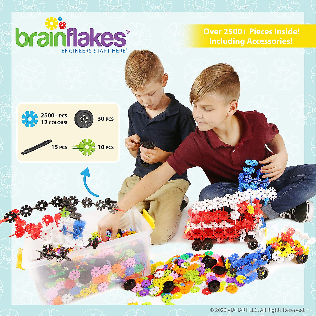 Brain Flakes 2500 Piece Build 'n' Build Kit - A Creative and Educational Alternative to Building Blocks - Wheel Pieces and Special Parts Included - A Great Stem Toy for Both Boys and Girls